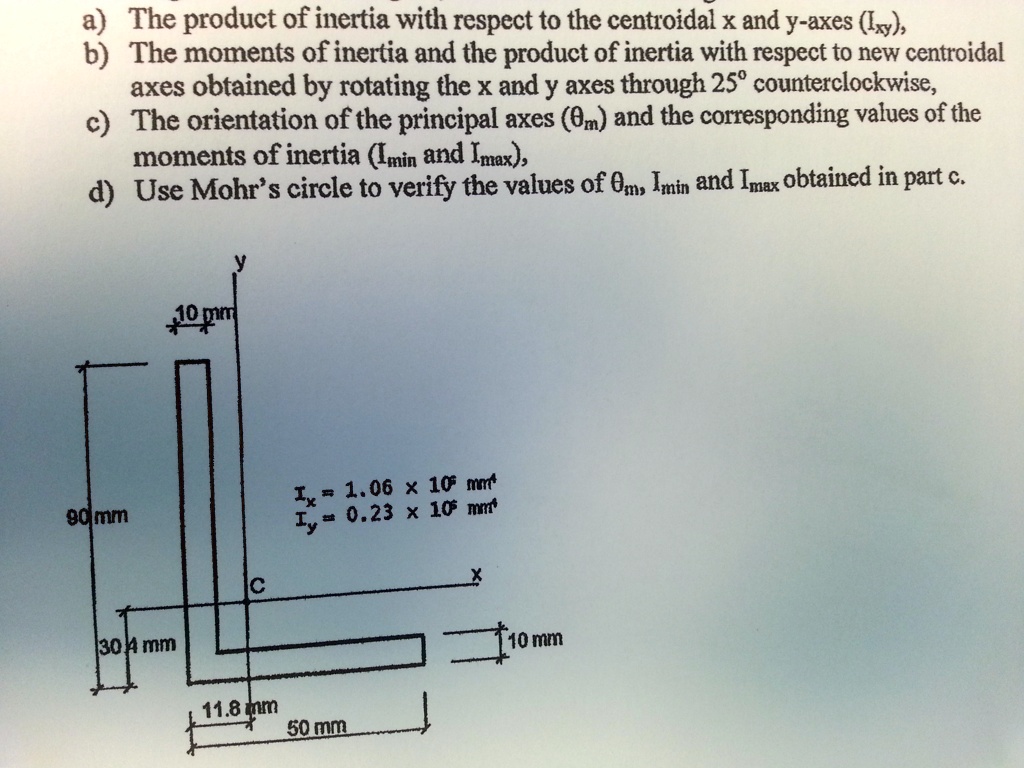 a) The product of inertia with respect to the centroidal x and y-axes ...
