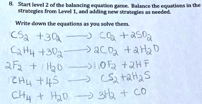 SOLVED: Start level 2 of the balancing equation game. Balance the ...