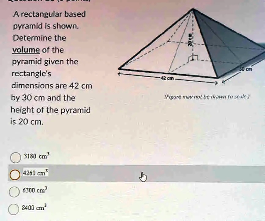 A rectangular based pyramid is shown. Determine the volume of the ...
