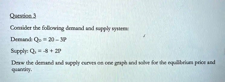 SOLVED: Question 3 Consider the following demand and supply system ...