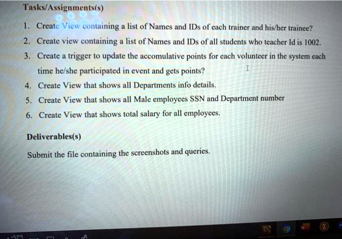 SOLVED: Tasks/Assignments 1. Create a View containing a list of Names ...