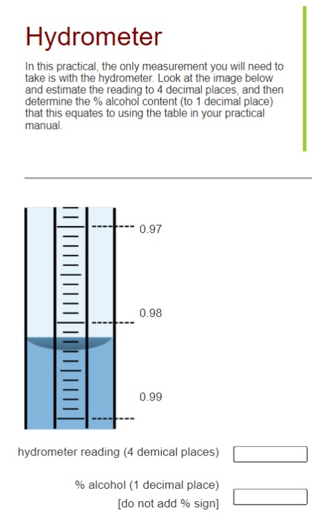SOLVED: Hydrometer In this practical, the only measurement you will need to take is with the ...