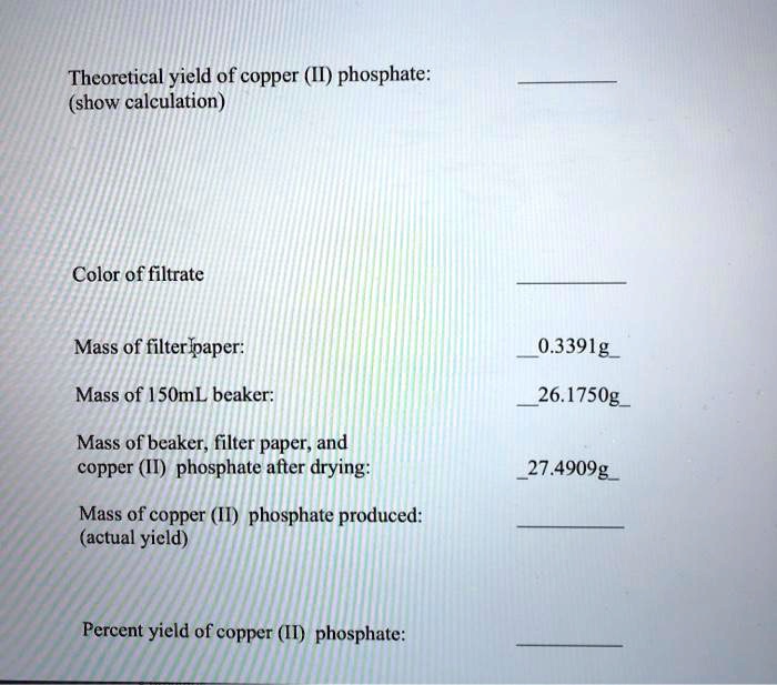 theoretical yield of copper ii phosphate show calculation color of ...