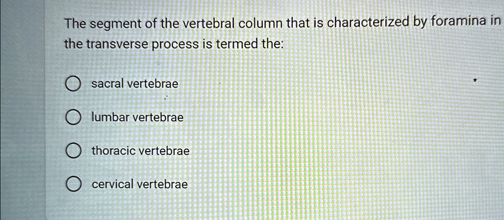 The segment of the vertebral column that is characterized by...