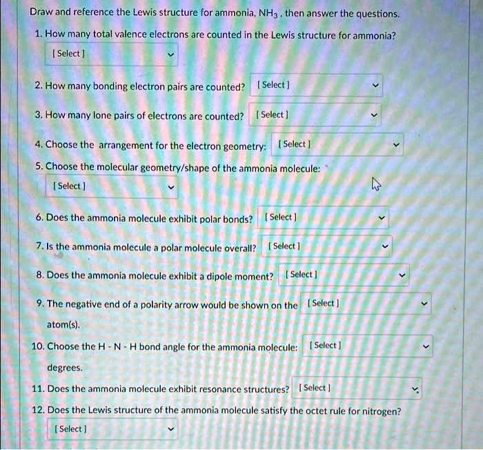 SOLVED: Draw and reference the Lewis structure for ammonia, NH3 then ...