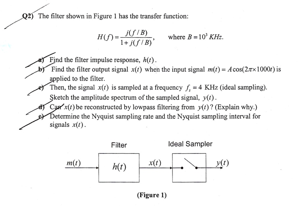 SOLVED: Please help. Q2: The filter shown in Figure 1 has the transfer function: H(f) = 1 + j(f ...