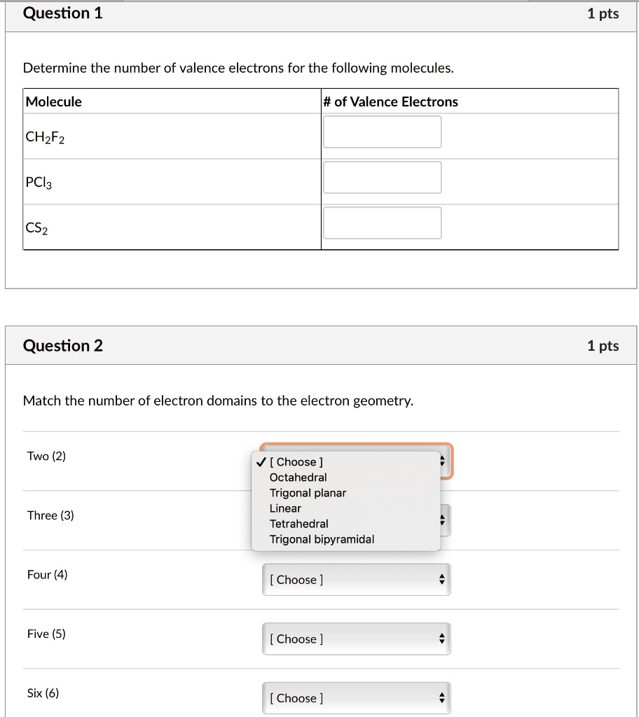 Determine the number of valence electrons for the following molecules ...