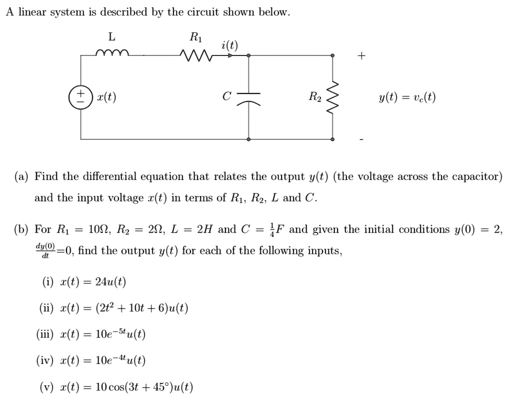 SOLVED: A linear system is described by the circuit shown below. L R1 i(t) y(t) = vc(t) (a) Find ...