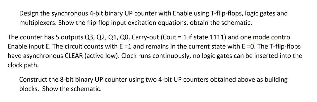 Solved Design The Synchronous 4 Bit Binary Up Counter With Enable Using T Flip Flops Logic 1410