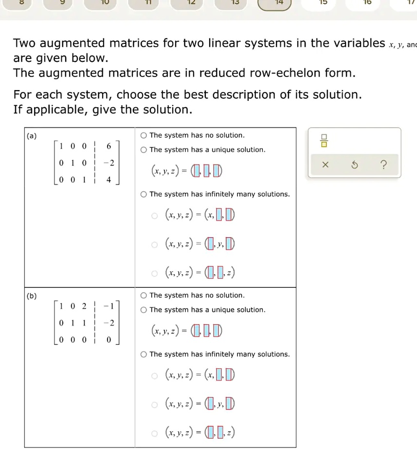 two augmented matrices for two linear systems in the variables x y a ... two augmented matrices for two linear systems in the variables x y a ...