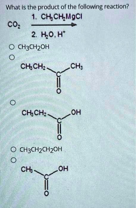 SOLVED: What is the product of the following reaction? 1. CHCl3 + 2 H2O -> CH3CH2OH + HCl
