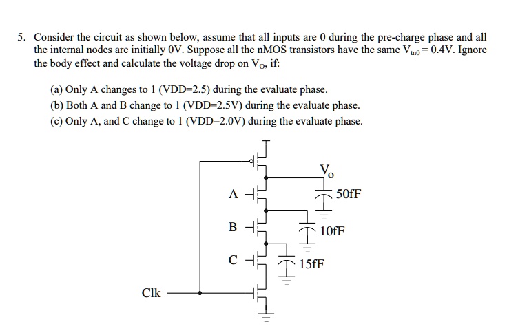 SOLVED: Consider the circuit as shown below. Assume that all inputs are 0 during the pre-charge ...