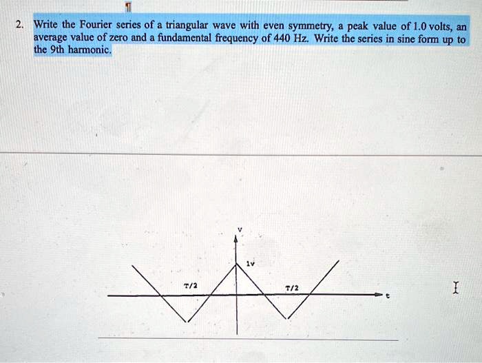 SOLVED: Write the Fourier series of a triangular wave with even symmetry, a peak value of 1.0 ...