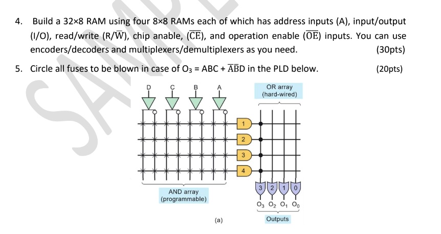 [GET ANSWER] 4. Build a 32x8 RAM using four 8x8 RAMs each of which has ...