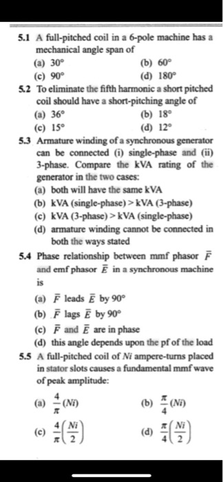 5.1 A full-pitched coil in a 6-pole machine has a mechanical angle span ...