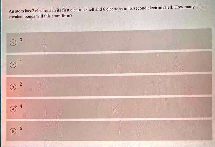 SOLVED: An atom has 2 electrons in its first electron shell and 6 ...