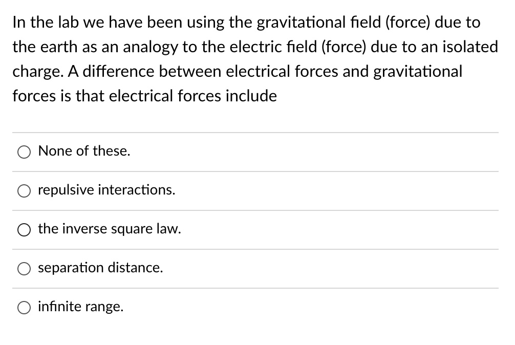 In the lab we have been using the gravitational field (force) due to ...