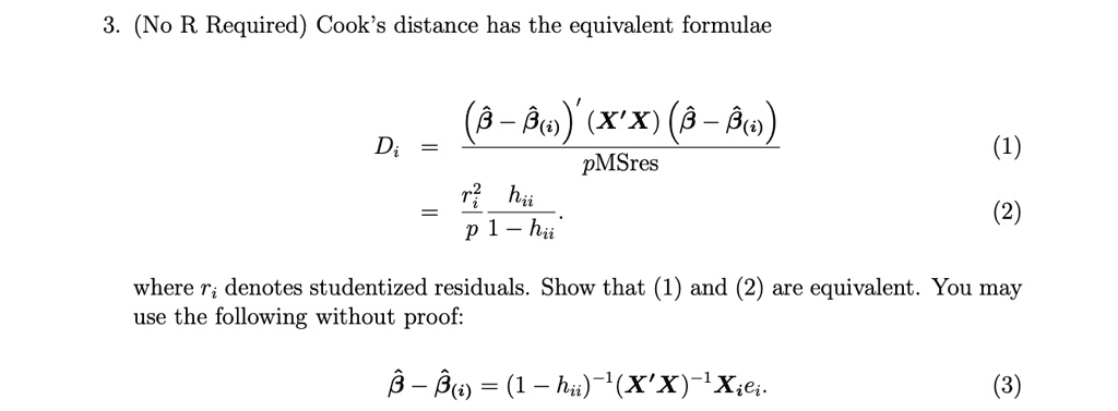 no r required cooks distance has the equivalent formulae 8 br xx 0 bv ...