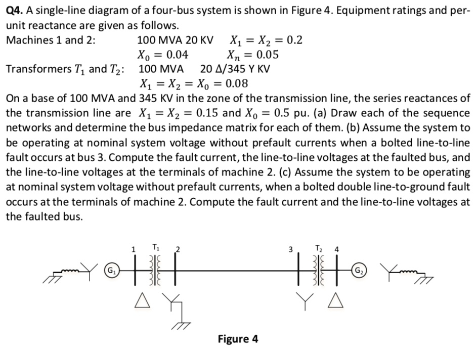 SOLVED: A single-line diagram of a four-bus system is shown in Figure 4 ...
