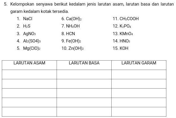 SOLVED: sesuai larutannya ya Kelompokan senyawa berikut kedalam jenis ...