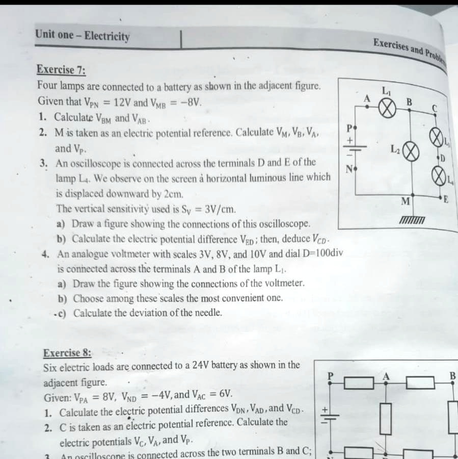 Unit one - Electricity Exercise 7: Exercises and Proble Four lamps are ...