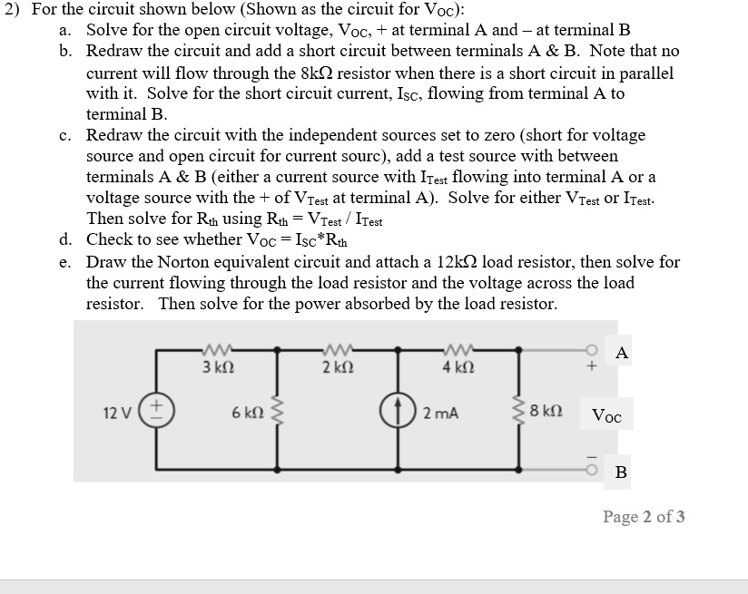 2) For the circuit shown below (Shown as the circuit for Voc): a. Solve ...