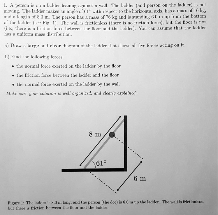 1. A person is on a ladder leaning against a wall. The ladder (and ...