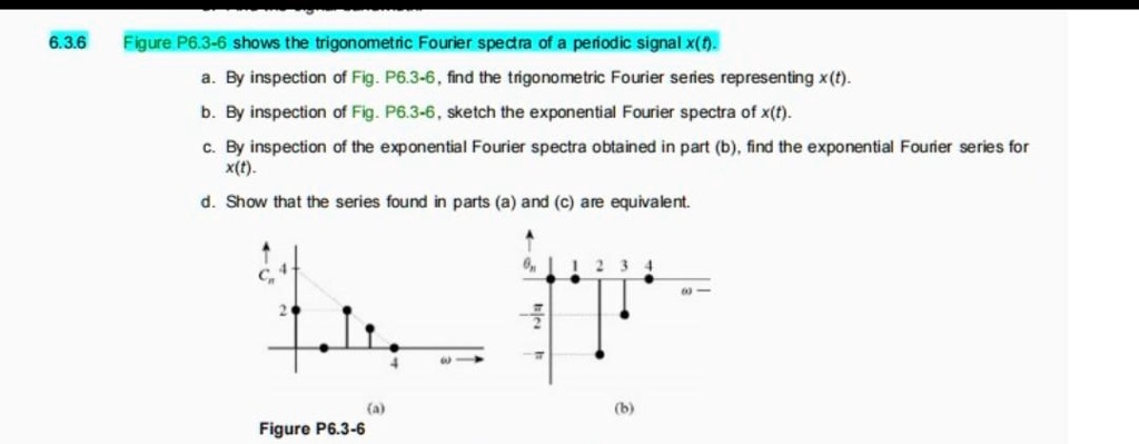 SOLVED: signals 6.3.6 Figure P6.3-6 shows the trigonometric Fourier spectra of a periodic signal ...