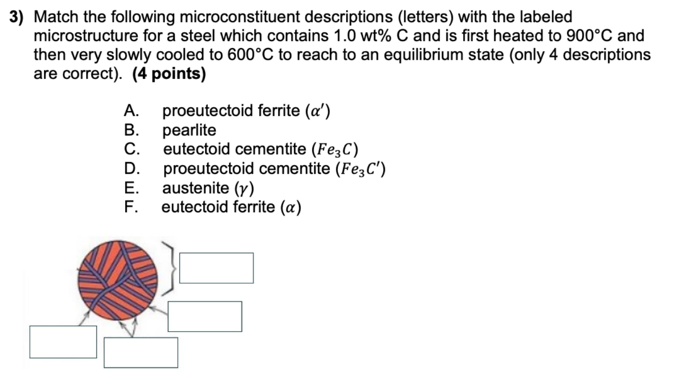 3) Match the following microconstituent descriptions (letters) with the ...
