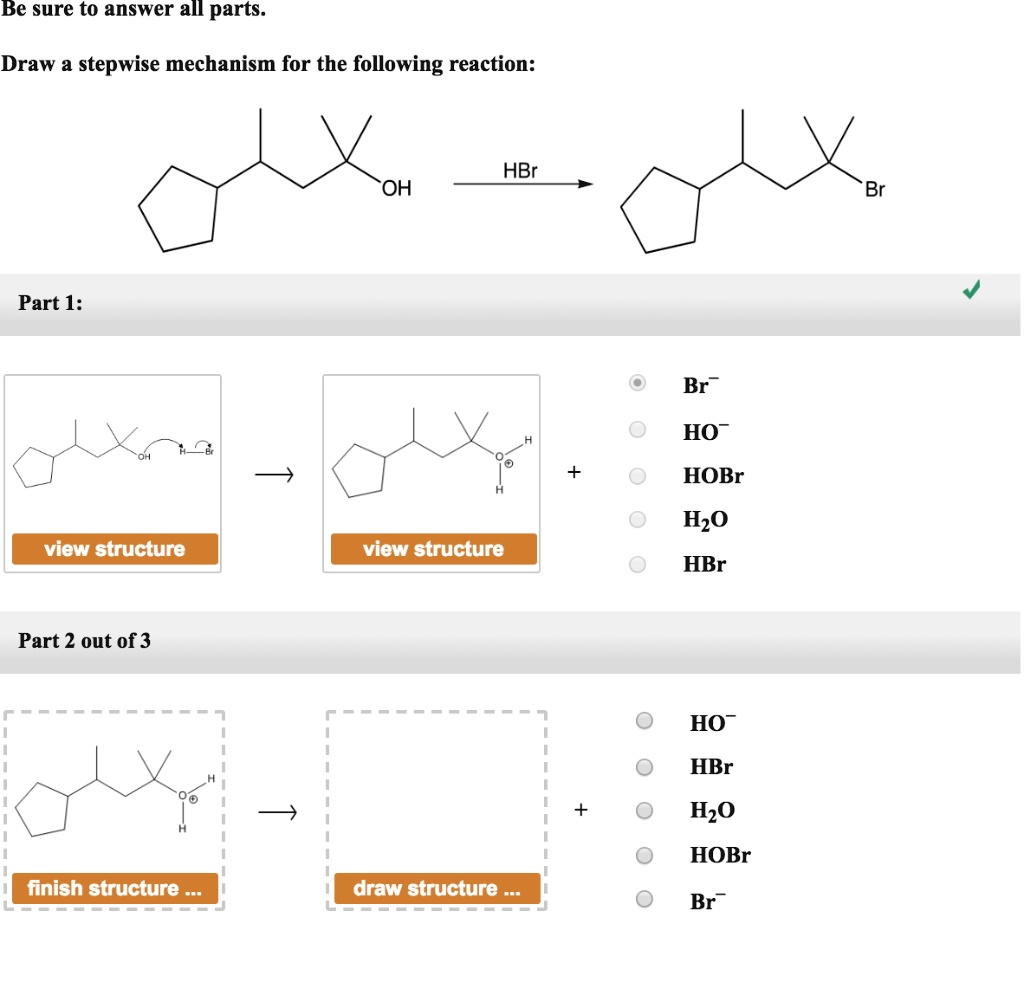 SOLVED: Be sure to answer all parts: Draw a stepwise mechanism for the following reaction: HBr ...