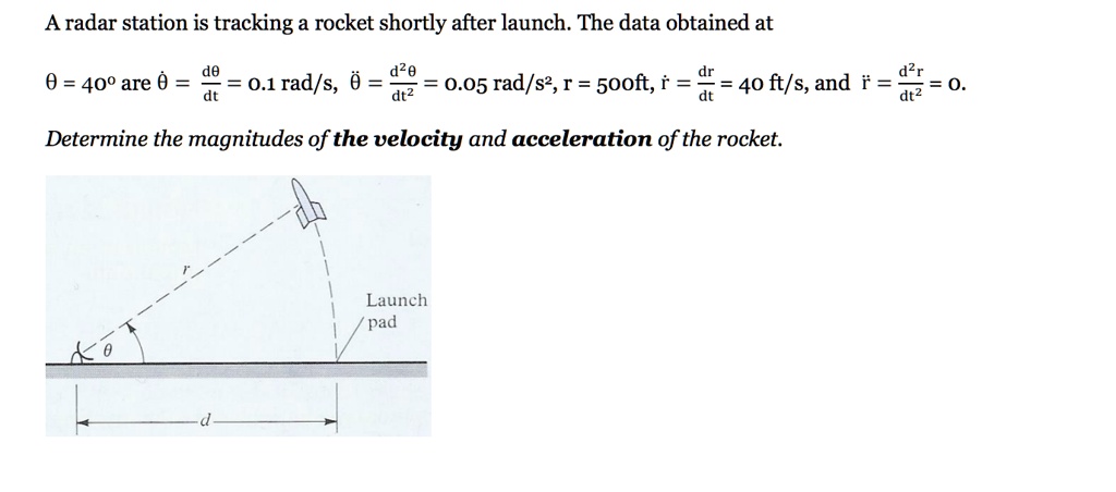 SOLVED: A radar station is tracking a rocket shortly after launch. The data obtained at dr = 40 ...