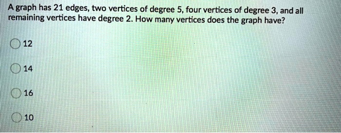 a graph has 21 edges two vertices of degree 5four vertices of degree 3and all remaining vertices ...