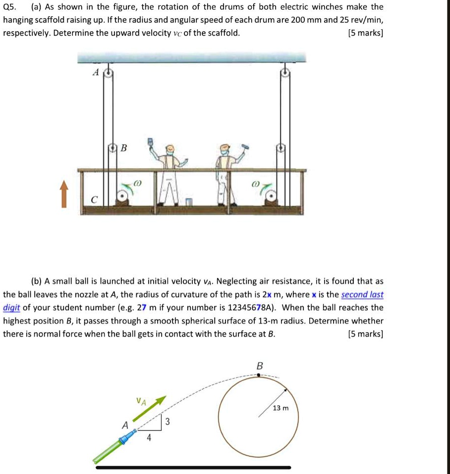 Q5. a) As shown in the figure, the rotation of the drums of both ...