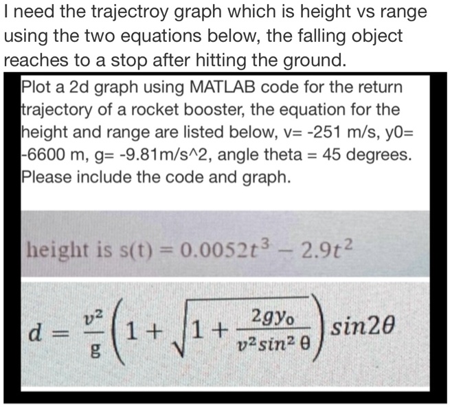 SOLVED: I need the trajectory graph which is height vs range using the ...