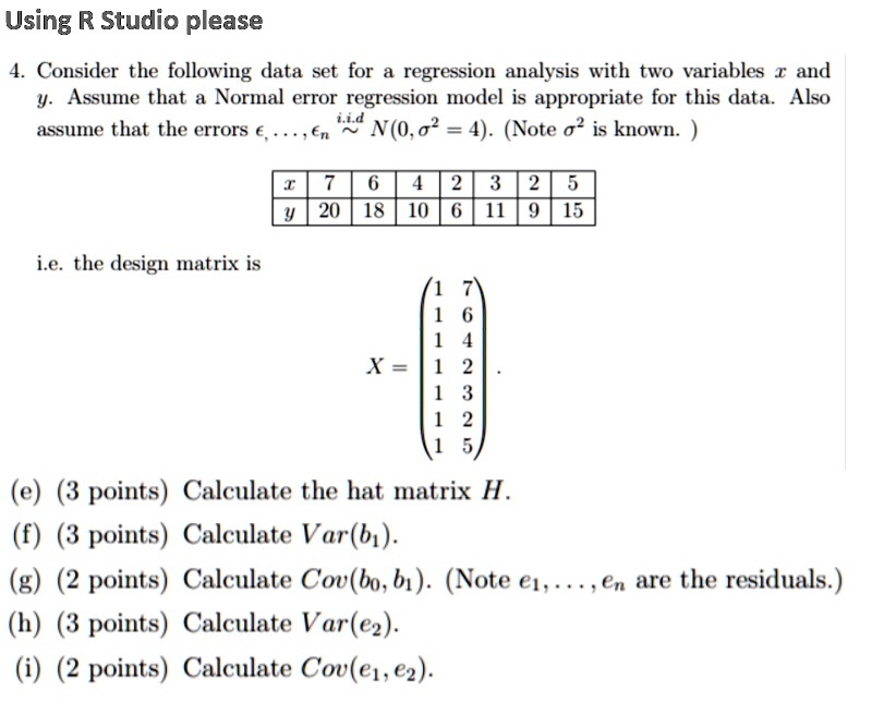 SOLVED: Using R Studio please Consider the following data set for ...