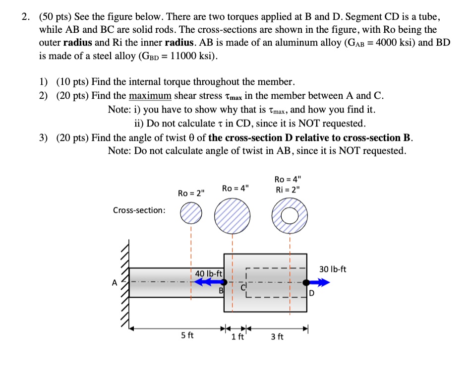 SOLVED: 2. (50 pts) See the figure below. There are two torques applied ...