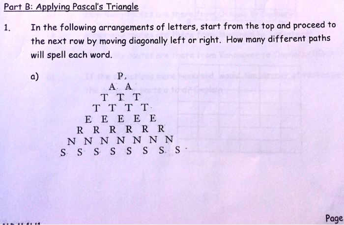 SOLVED: Part B: Applying Pascals Triangle In the following arrangements of letters, start from ...