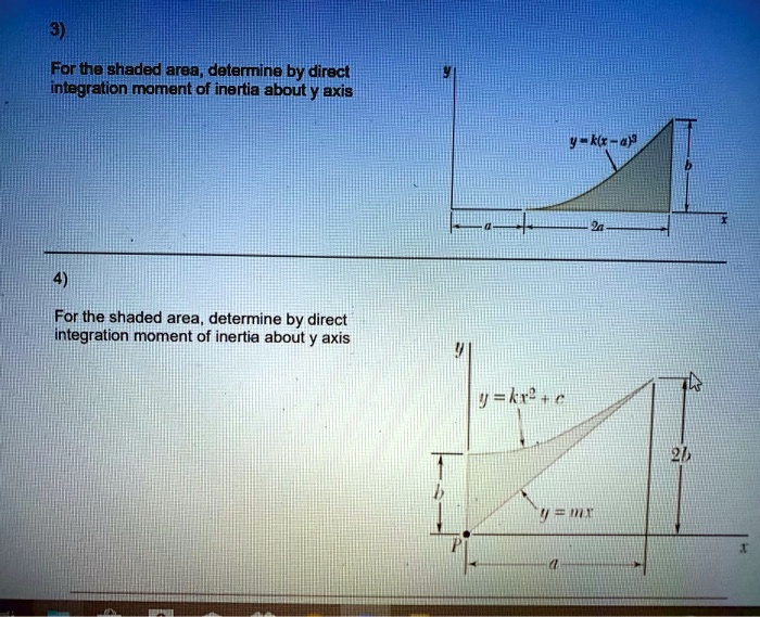 3) For the shaded area, determine by direct integration moment of inertia about y axis y = k(x ...
