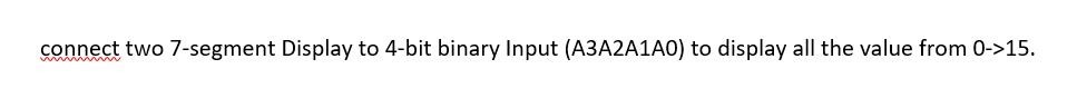 SOLVED: Connect two 7-segment displays to a 4-bit binary input (A3A2A1A0) to display all the ...