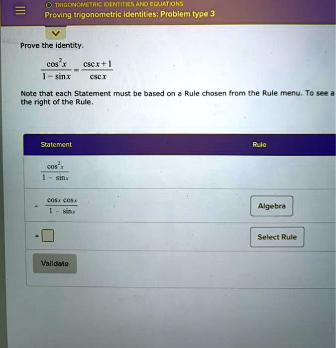 SOLVED:TRIGONOMETRIC IDENTITIES AND EQUATIONS Proving trigonometric ... SOLVED:TRIGONOMETRIC IDENTITIES AND EQUATIONS Proving trigonometric ...