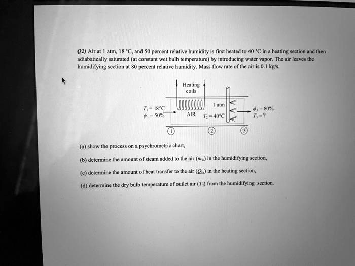 SOLVED: Q2 Air at 1 atm, 18Â°C, and 50 percent relative humidity is first heated to 40Â°C in a ...