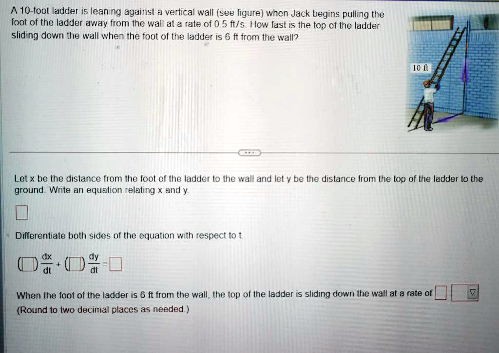 SOLVED: A 10-foot ladder is leaning against a vertical wall (see figure ...