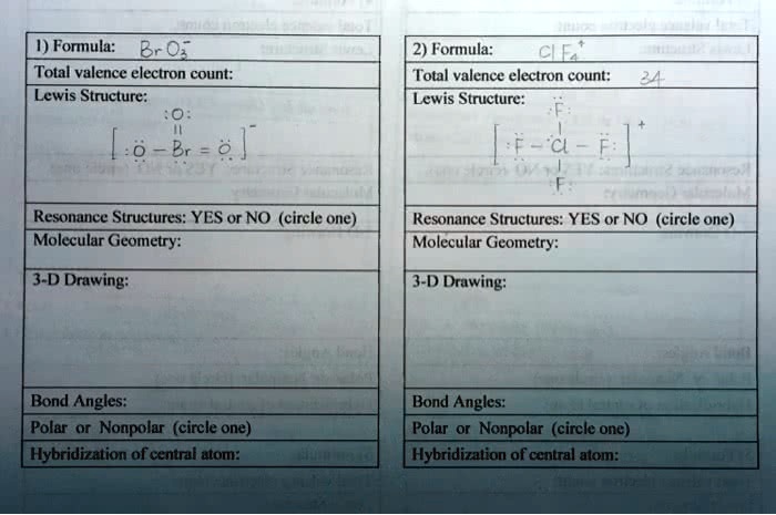 SOLVED: ' Formula: Total valence electron count: Lewis Structure: Resonance Structures: YES or ...