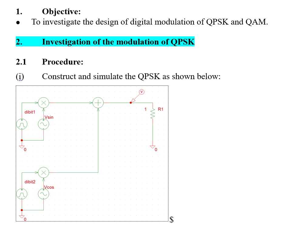 1. Objective: • To investigate the design of digital modulation of QPSK and QAM. 2 ...