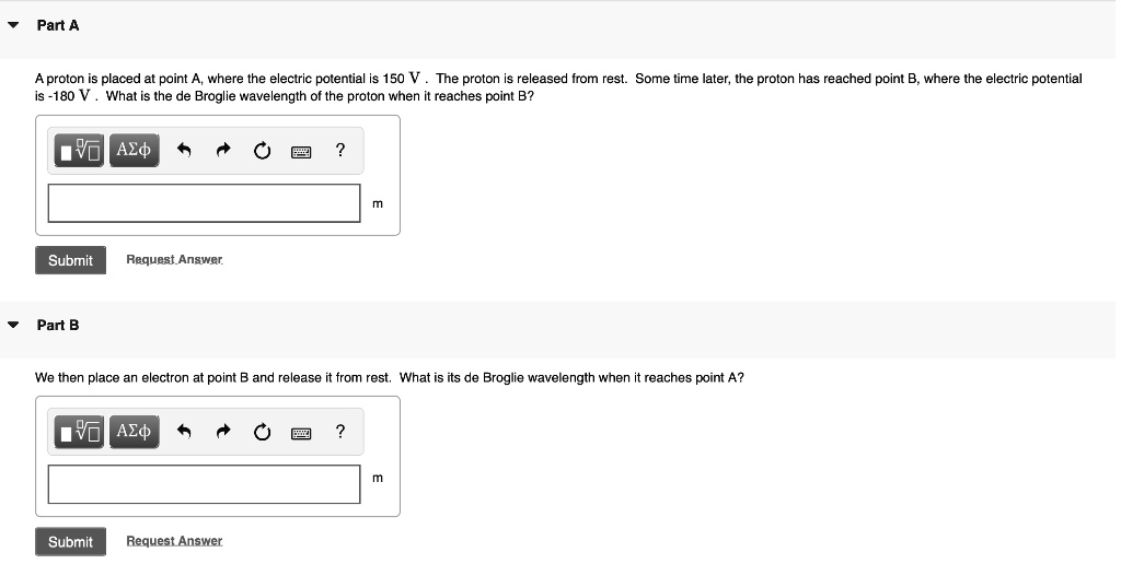 SOLVED: Part A A proton is placed at point A, where the electric potential is 150 V. The proton ...
