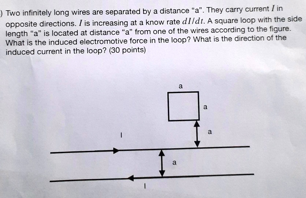 SOLVED: Two infinitely long wires are separated by a distance "a". They carry current I in ...