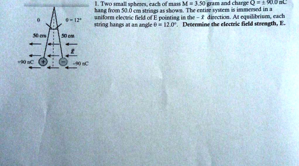 SOLVED: [. Two small spheres, each of mass M = 3.50 gram and charge Q ...