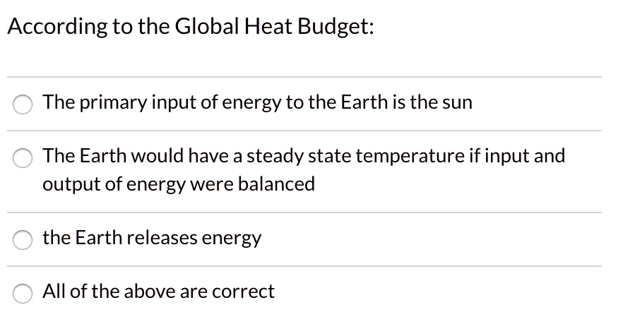 According to the Global Heat Budget: The primary input of...