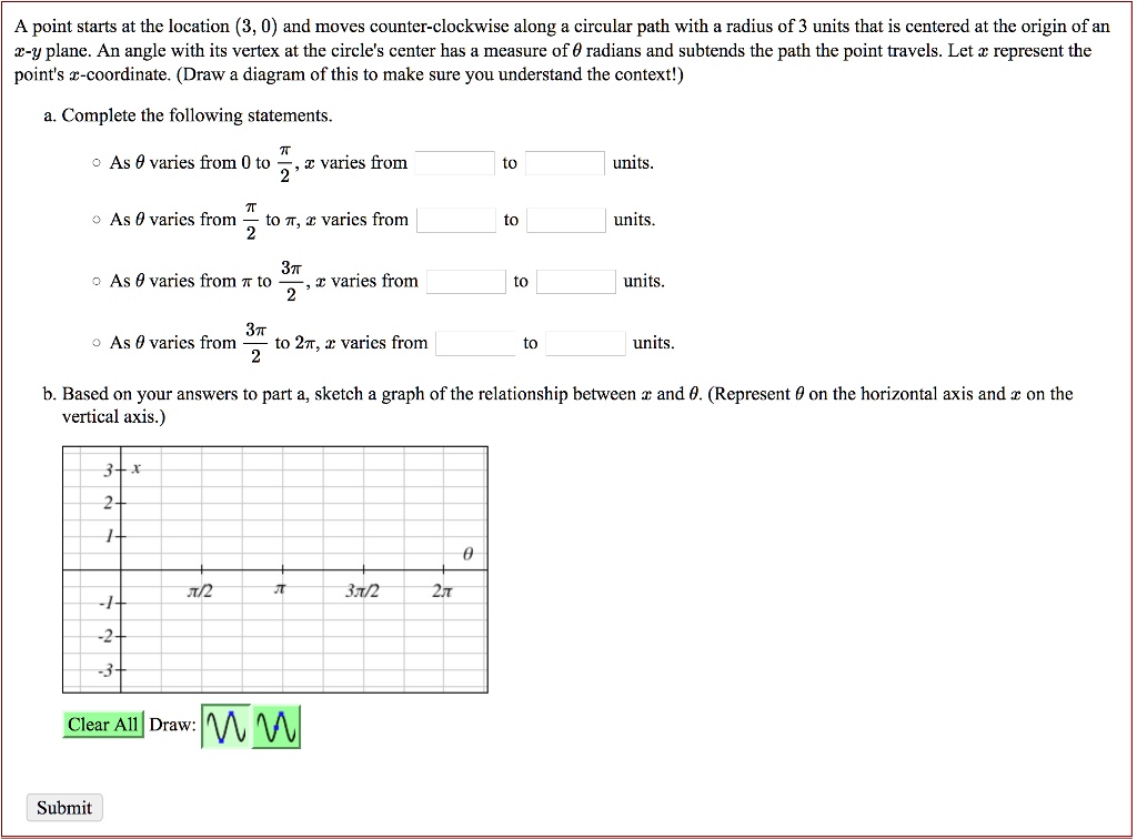 point starts at the location 3 0 and moves counter clockwise along ...