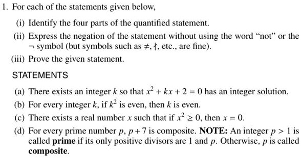 SOLVED: 1. For each of the statements given below: (i) Identify the ...